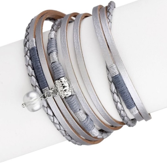 SAACHI | Jewelry | Saachi Cool Blue Leather Wrap Bracelet | Poshmark